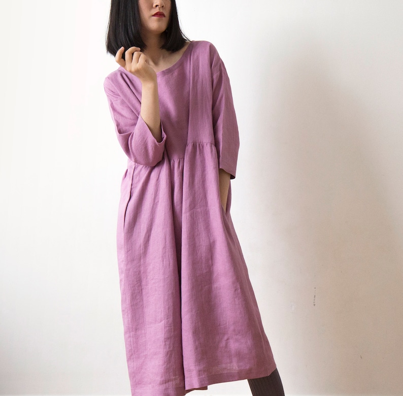 Wild Orchid Pink Linen Dress, Spring Summer Autumn Winter Linen Dress ...