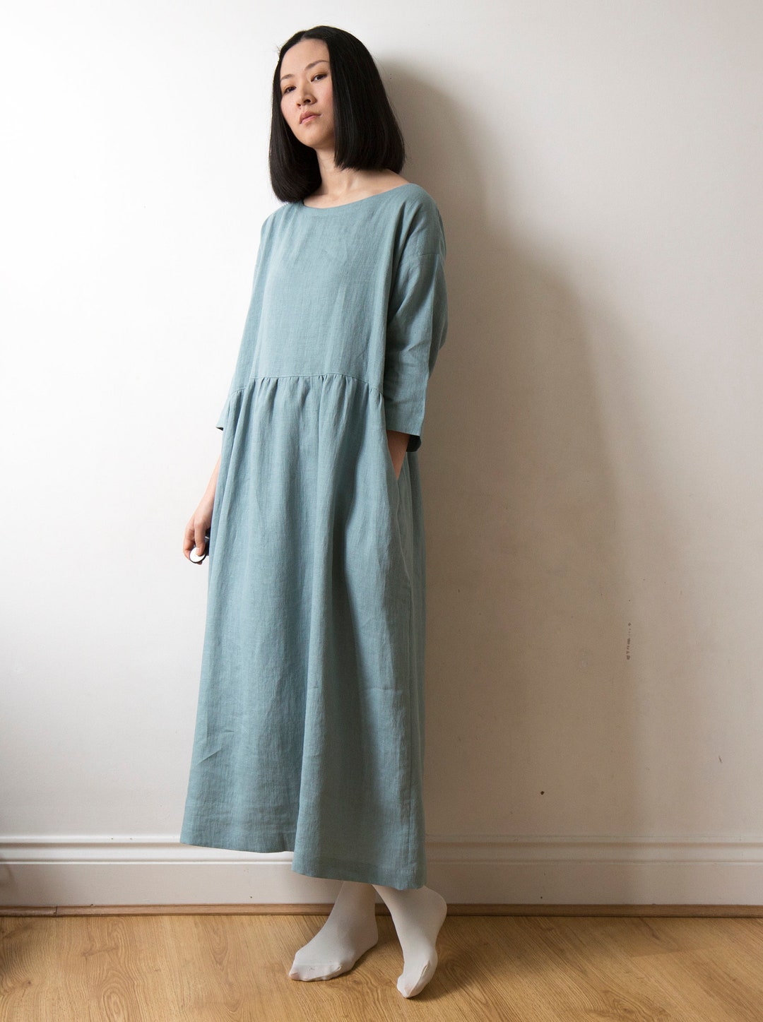 Celadon Porcelain Blue Linen Dress, Spring Summer Autumn Winter Linen ...