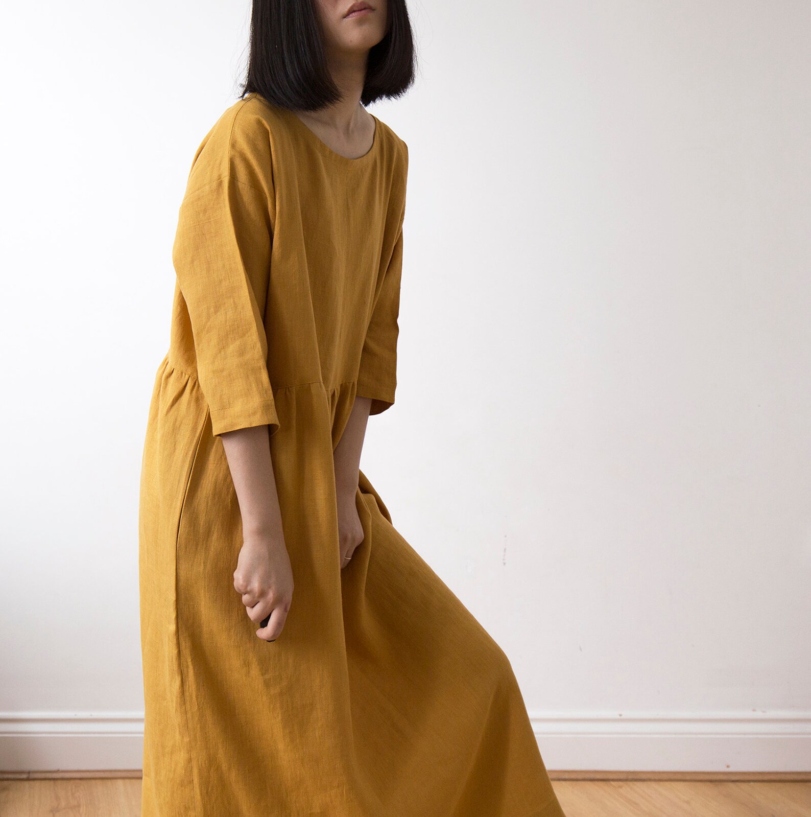 Turmeric Yellow Linen Dress Spring Summer Autumn Winter Linen - Etsy UK