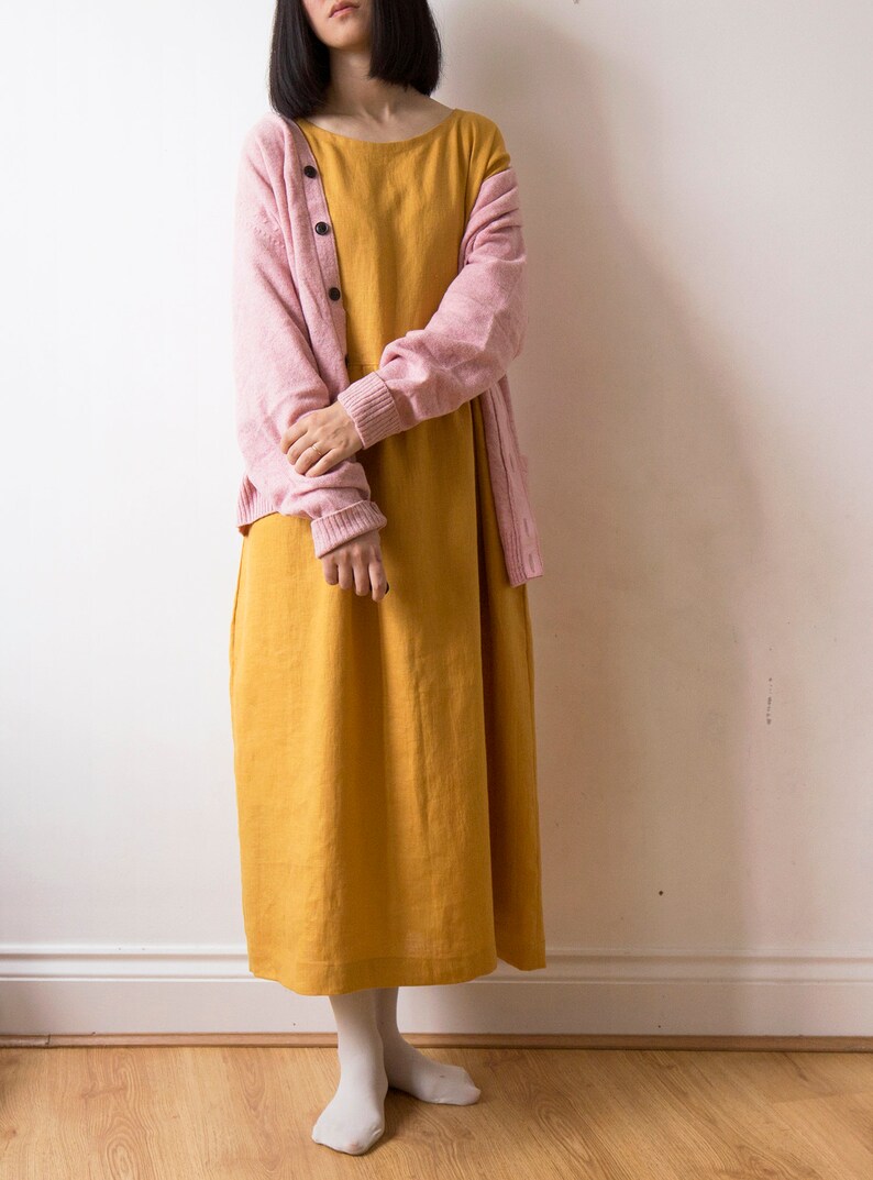 Turmeric yellow linen dress Spring Summer Autumn Winter hemp | Etsy