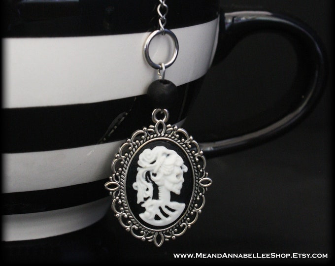Lady Skeleton Victorian Cameo Tea Ball Infuser Black & White Skull ...