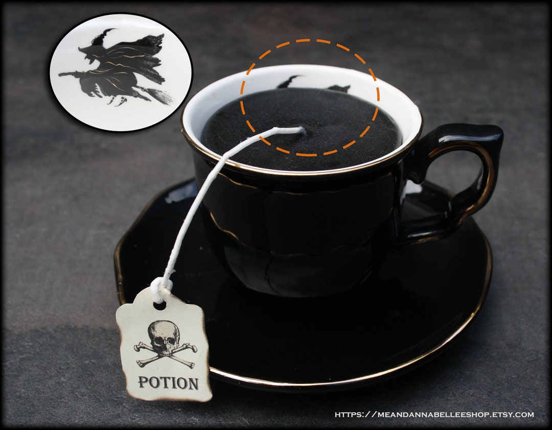 Witch Tea Cup Candle | Victorian Gothic | Halloween | Black With Gold ...