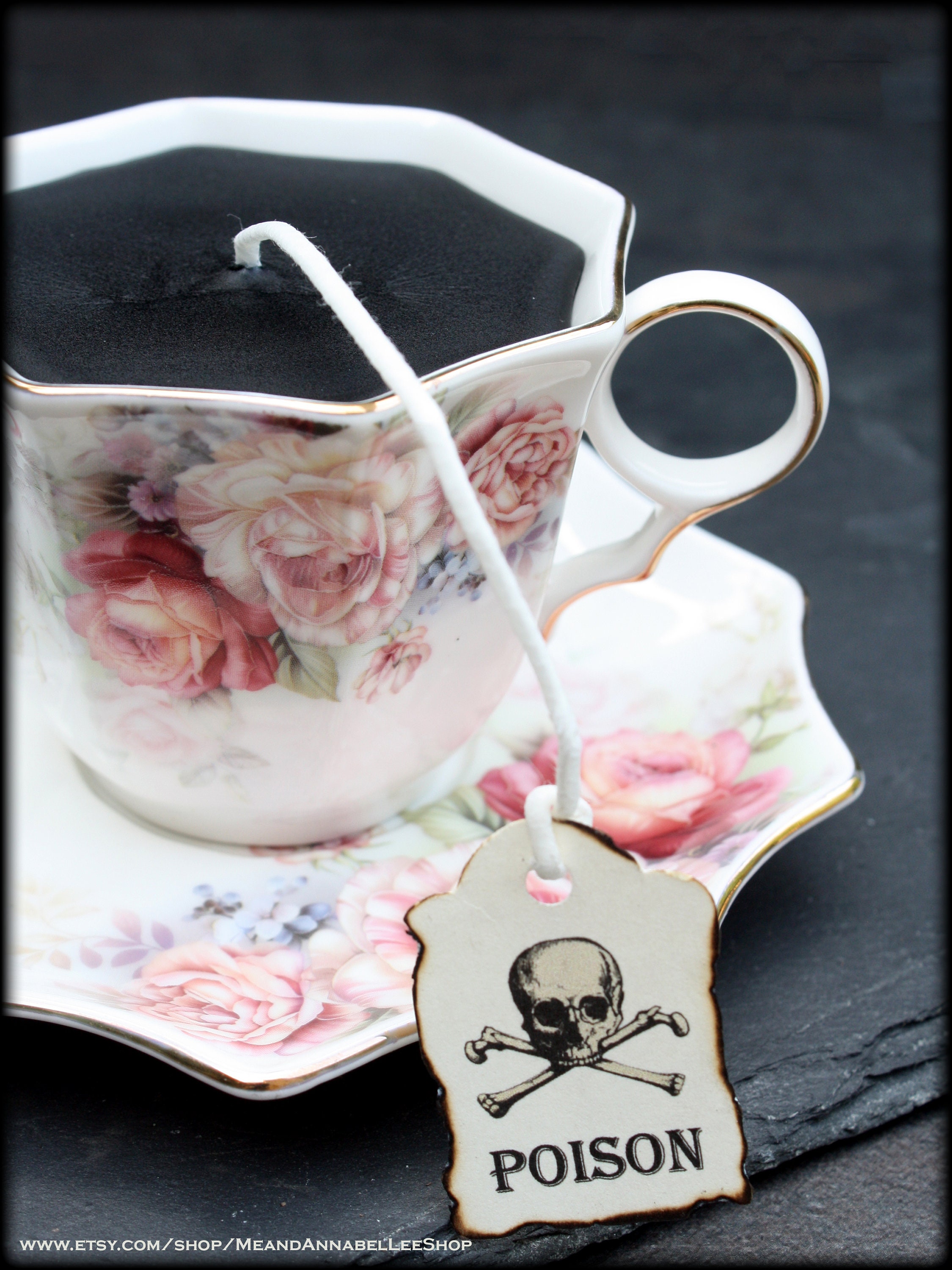 Victorian Gothic Black Tea Cup Candle Soft Floral Cup & | Etsy