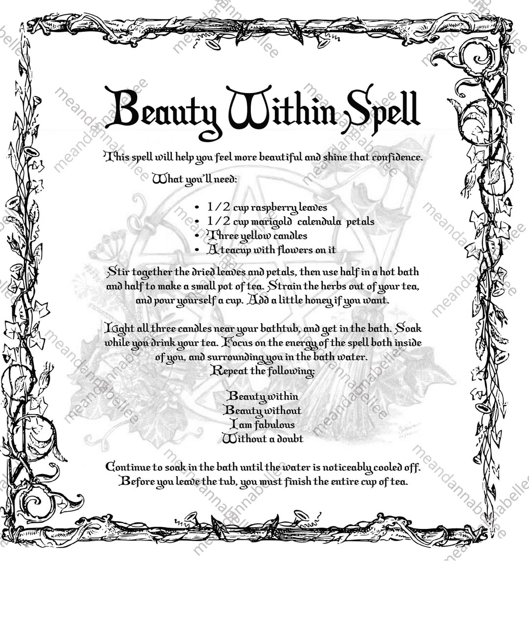Witches' Beauty Within Spell Image | Digital Clipart | Instant Download ...