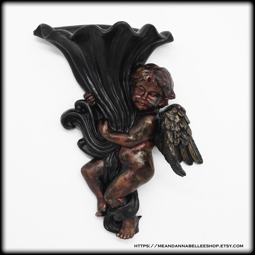 Gothic Cherub Wall Pocket | Black & Red Wall Decor| Victorian Gothic ...