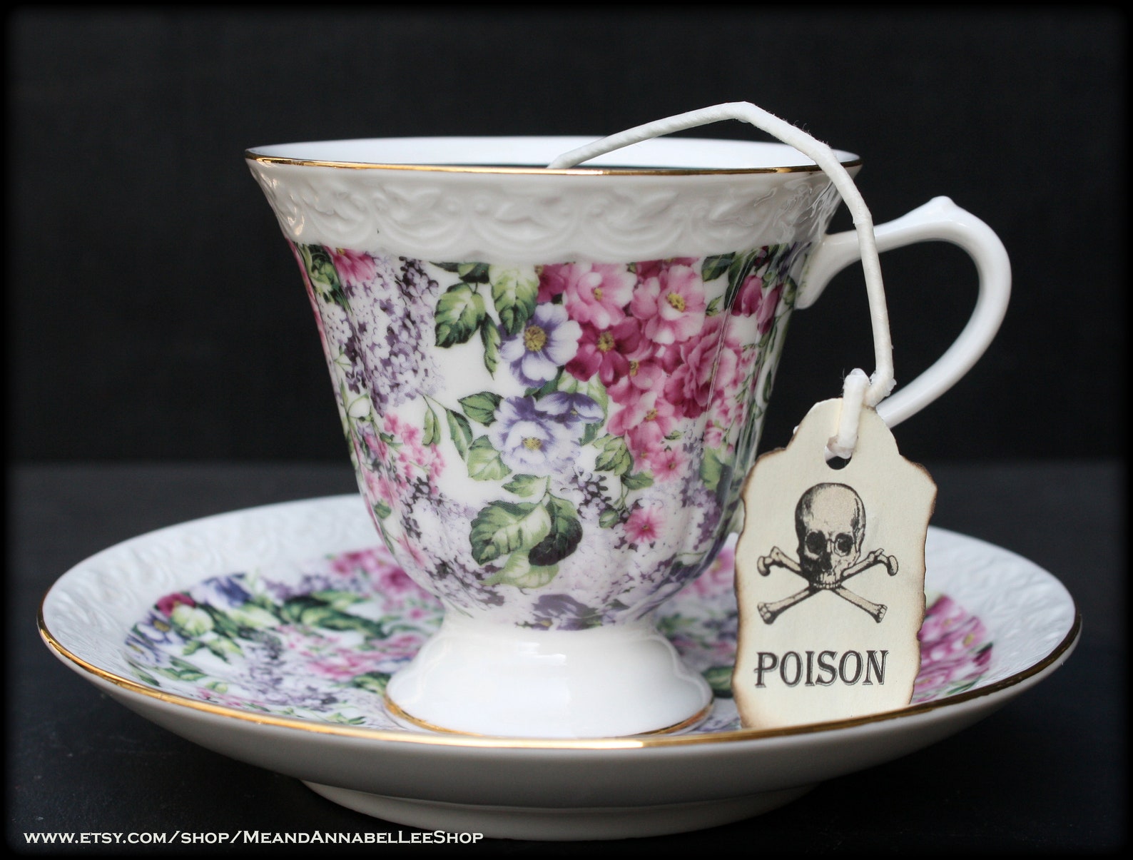 Floral Victorian Gothic Black Tea Cup Candle Cup & Saucer | Etsy