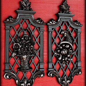 Victorian Gothic Wall Plaques Pair of Ornate Baroque Wall Hangings 4 ...