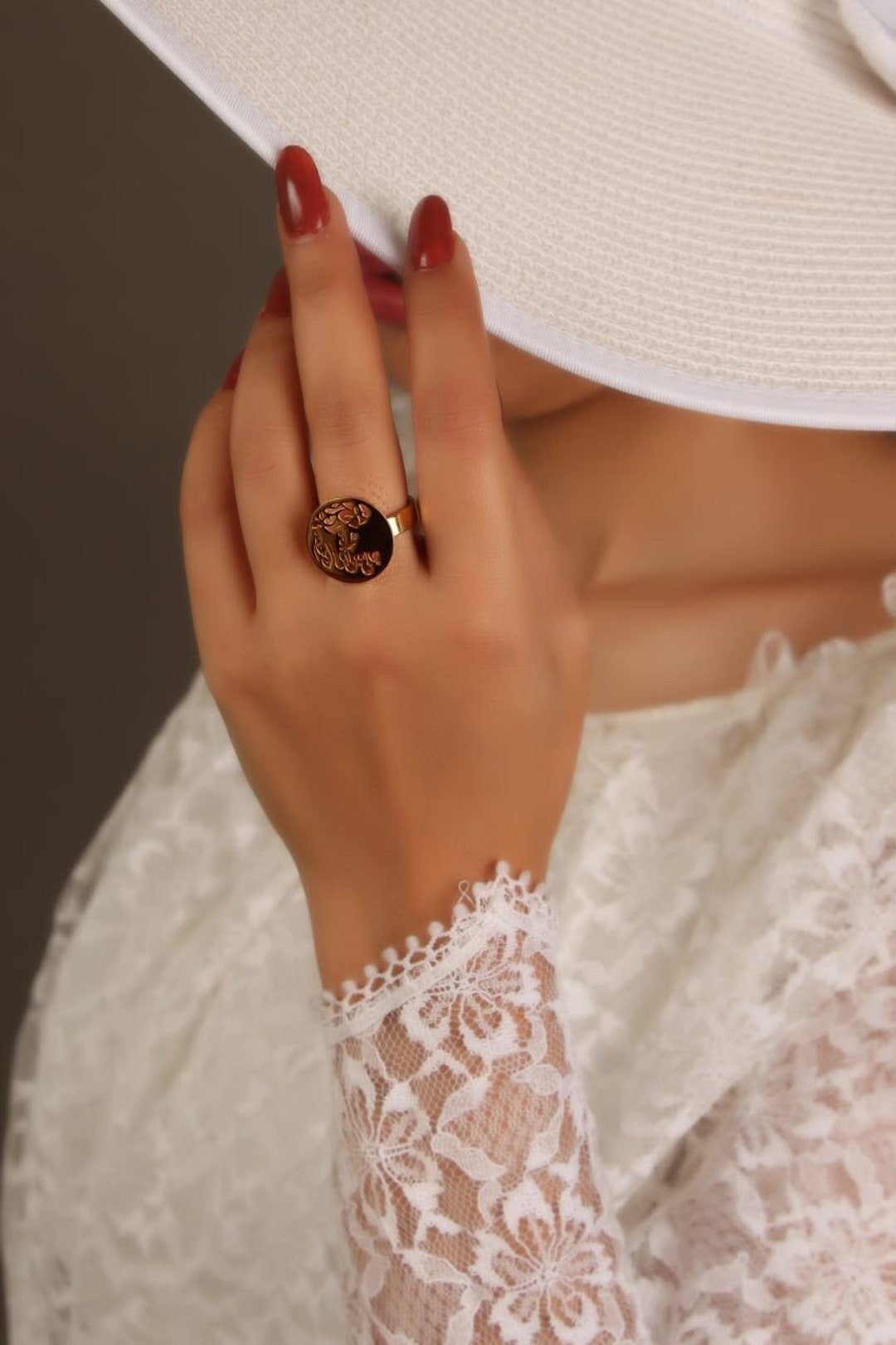 Persian Art POEM Molana RING Chic Golden Stainless Steel Jan O Deli ...