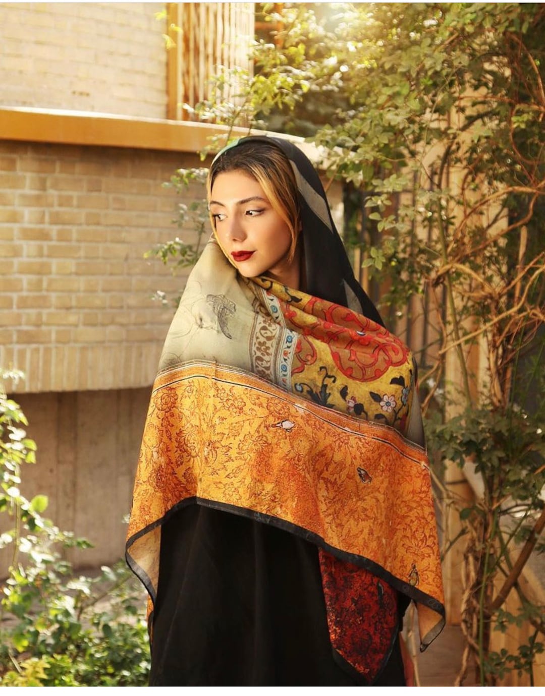 Persian Calligraphy Shah Molana Rumi Soft 100% Cotton Scarf Lightweight ...