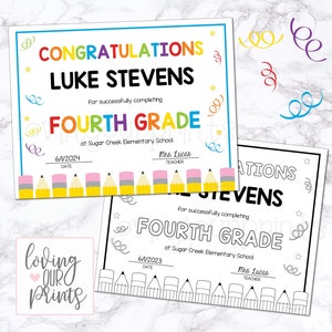 4th Grade Certificate, Editable Fourth Grade Certificates, Editable ...