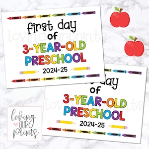 First Day of 3 Year Old Preschool Sign, First Day of Preschool ...