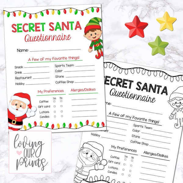 Secret Santa Questionnaire Co Worker - Etsy