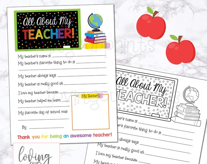 All About My Teacher Teacher Appreciation Week All About My - Etsy
