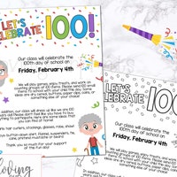 Editable 100th Day of School Parent Letter, 100th Day of School Flyer ...