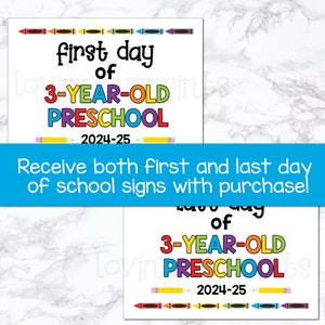 First Day of 3 Year Old Preschool Sign, First Day of Preschool ...