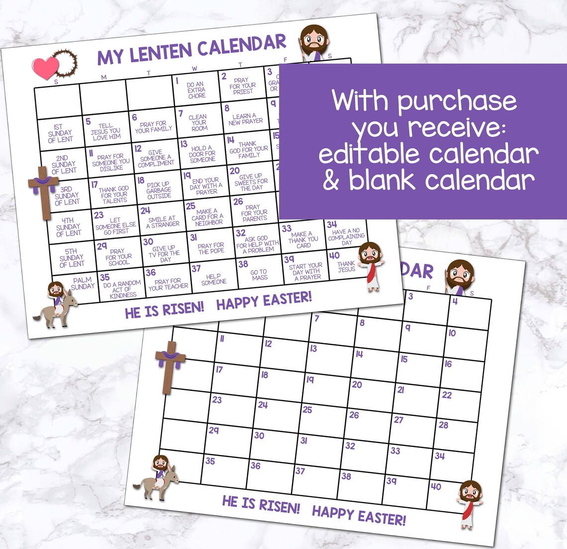 Ash Wednesday Activities, Editable Lent Calendar, Lenten Activities ...