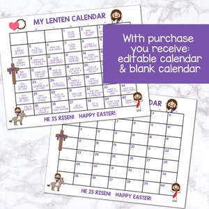 Ash Wednesday Activities, Editable Lent Calendar, Lenten Activities ...
