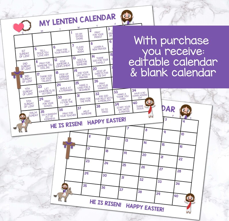 Ash Wednesday Activities, Editable Lent Calendar, Lenten Activities ...