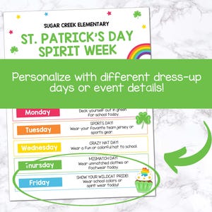 St. Patrick's Day Spirit Week Flyer, March Spirit Week, March Spirit ...