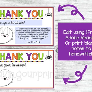 Editable Halloween Thank You Cards Halloween Thank You Notes - Etsy