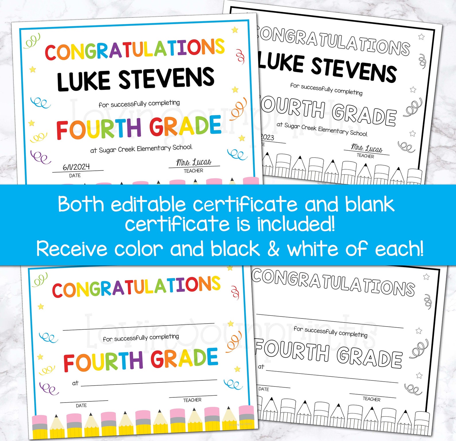 4th Grade Certificate, Editable Fourth Grade Certificates, Editable ...