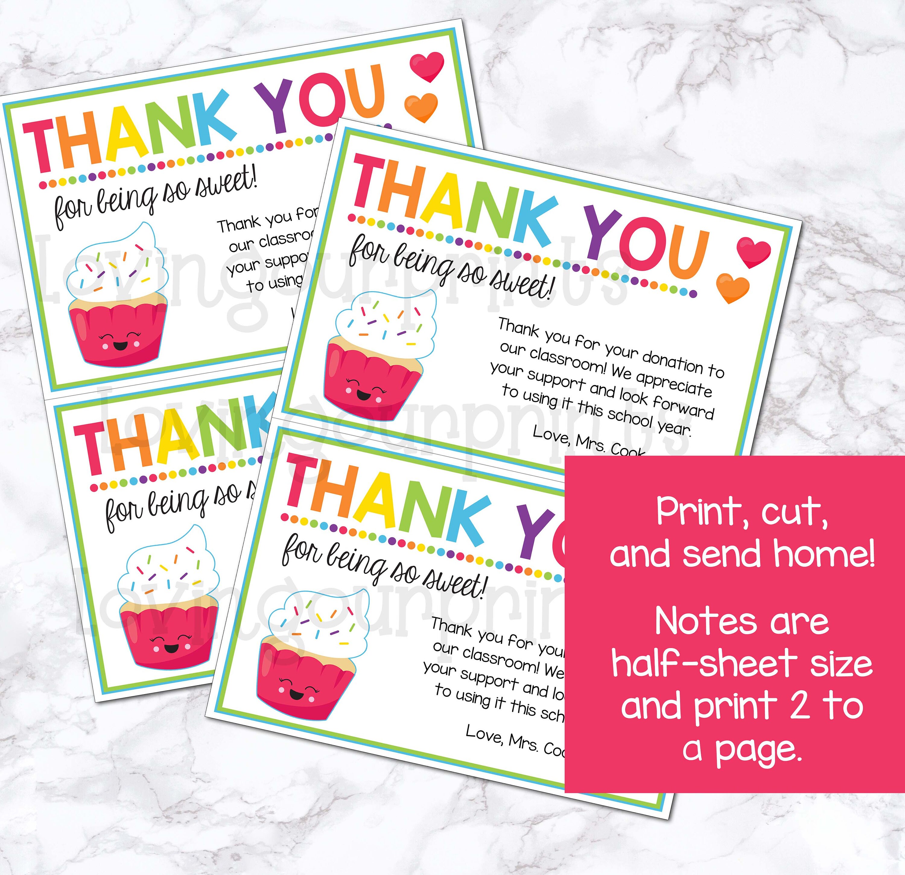 Teacher Thank You Notes, Teacher Thank You Card Template, School Thank ...