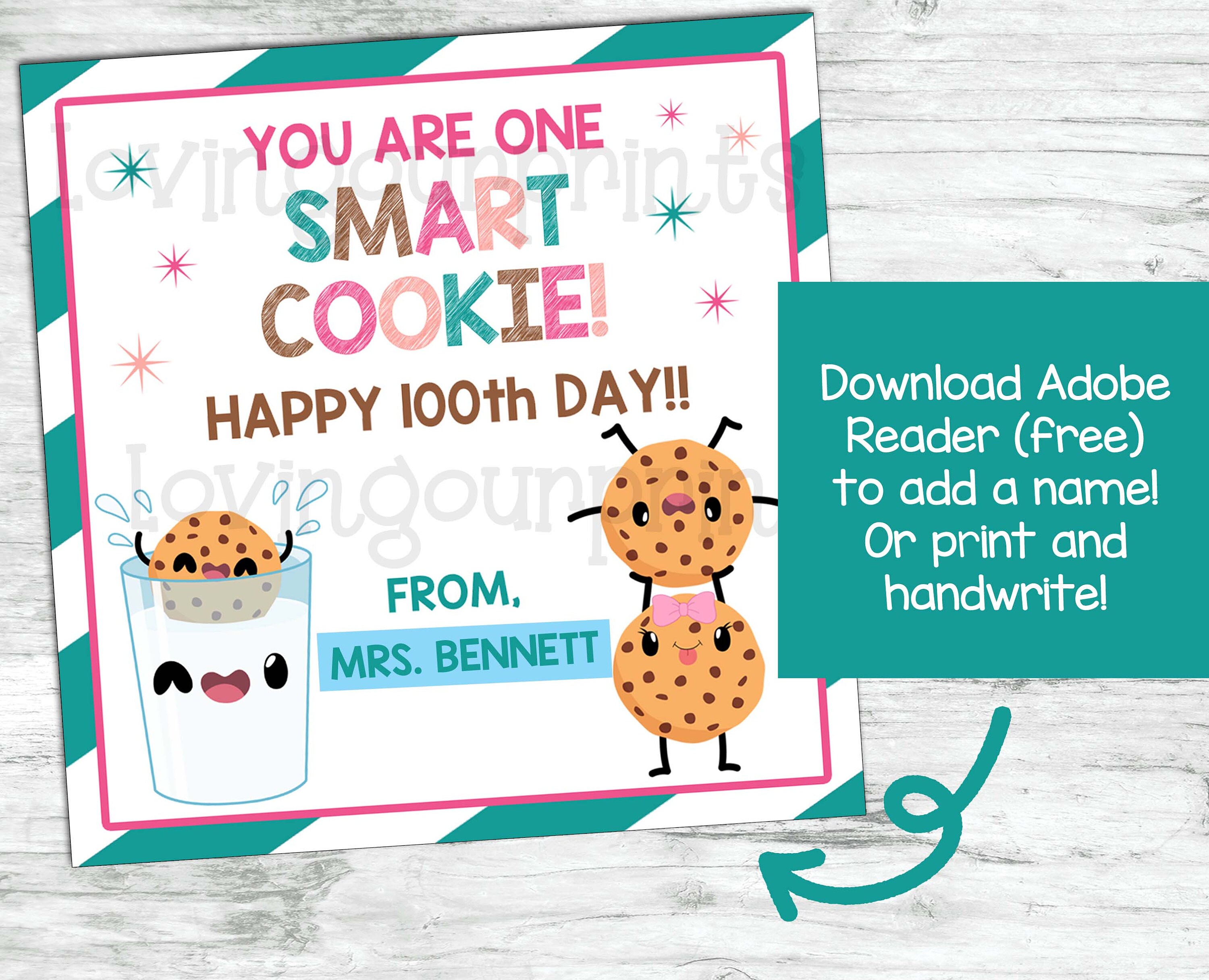Smart Cookie 100 Day Tag Smart Cookie 100 Days Editable 100 - Etsy