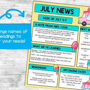 Editable July Newsletter, July Newsletter for Preschool, July ...