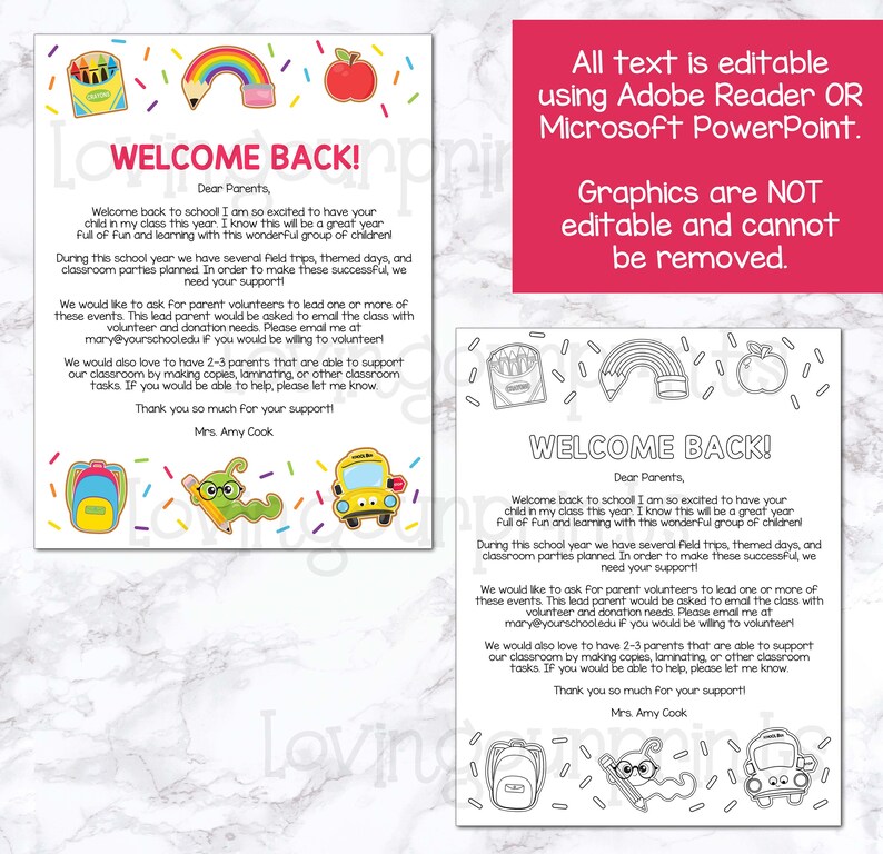 Back to School Parent Letter, Editable Back to School Letter to Parents ...