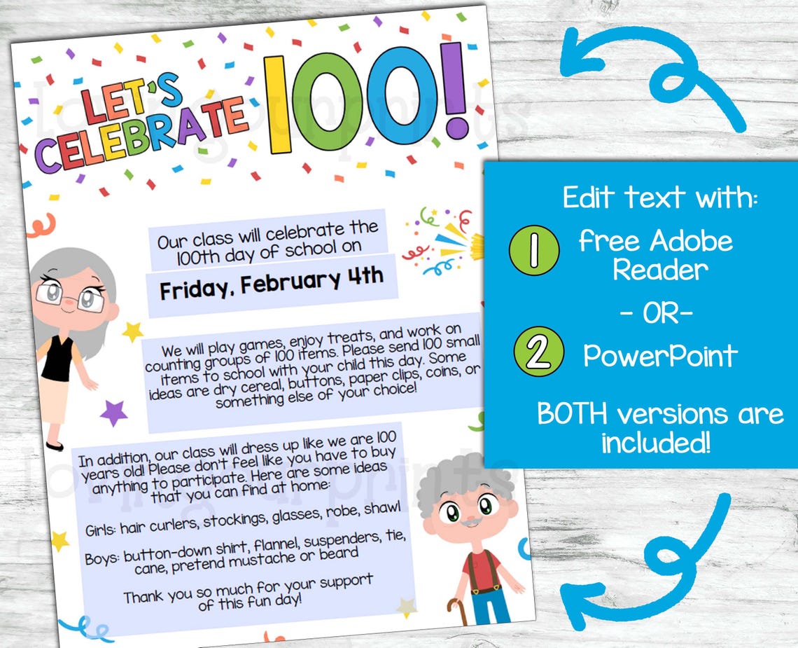 Editable 100th Day of School Parent Letter, 100th Day of School Flyer ...