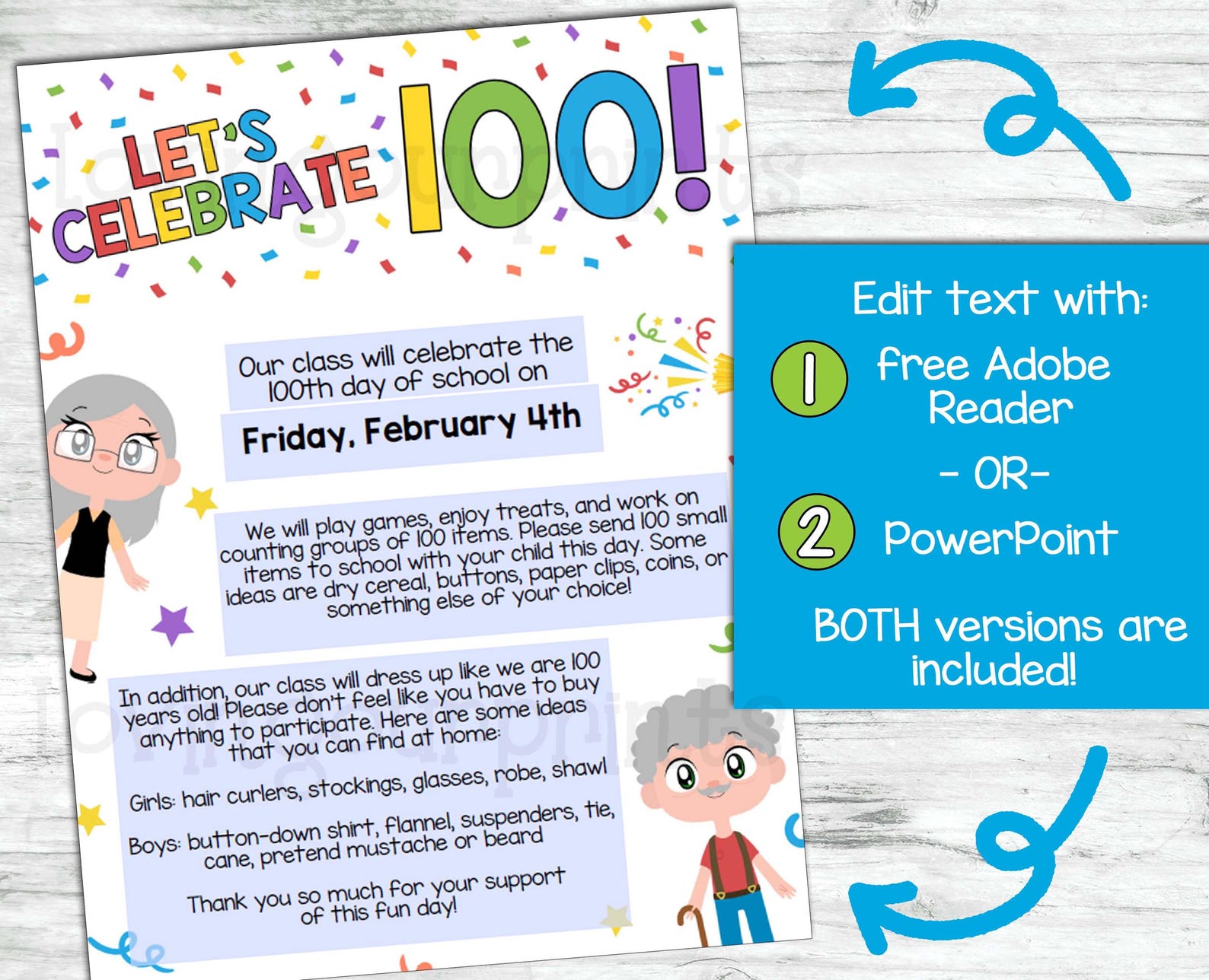 Editable 100th Day of School Parent Letter, 100th Day of School Flyer ...