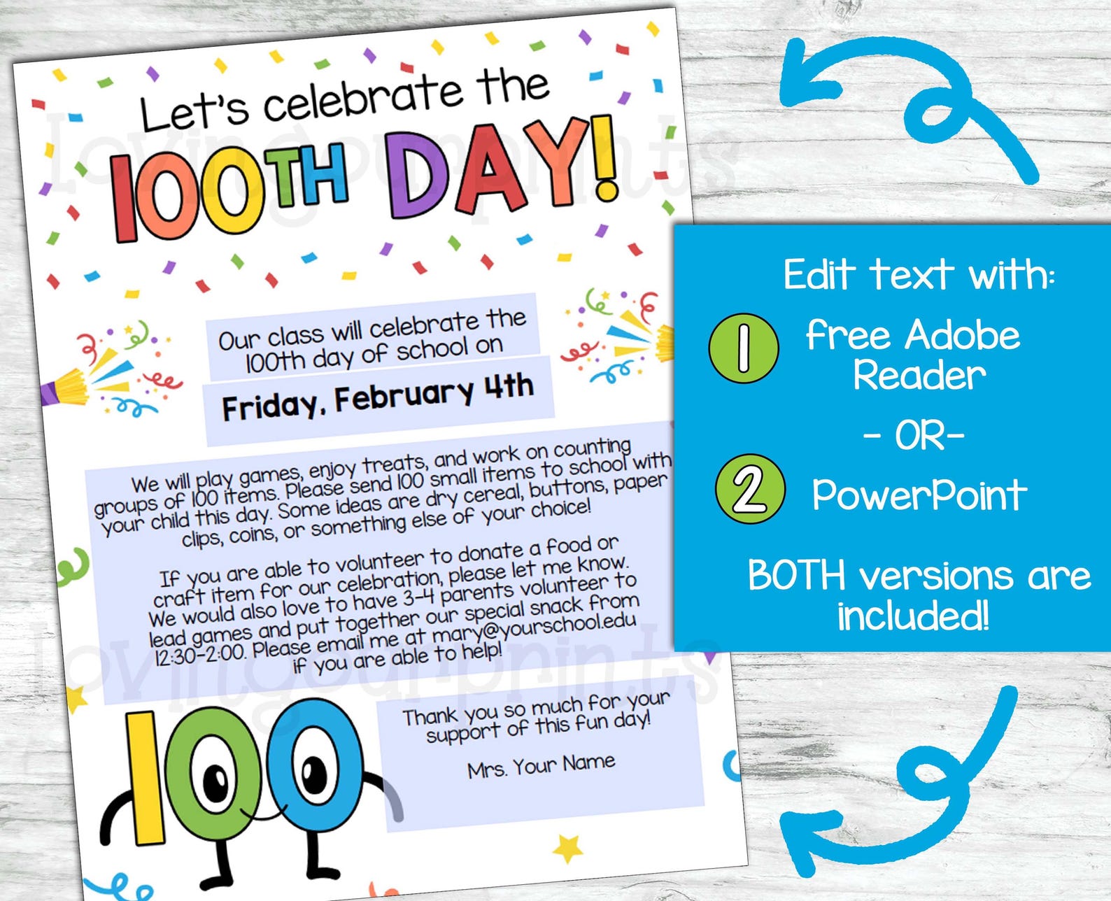 Editable 100th Day of School Flyer, 100th Day of School Parent Letter ...
