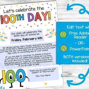 Editable 100th Day of School Flyer, 100th Day of School Parent Letter ...