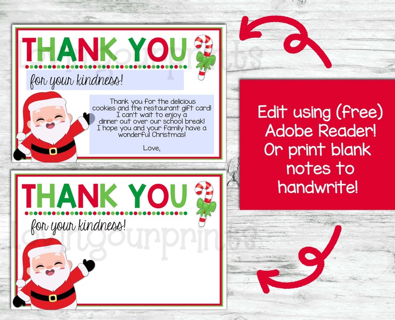 Christmas Thank You Notes Christmas Thank You Note From - Etsy