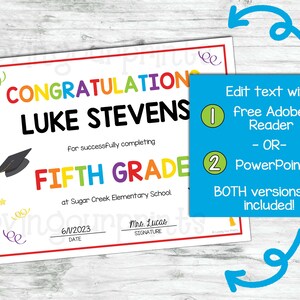 Editable 5th Grade Graduation Certificate, 5th Grade Graduation Diploma ...