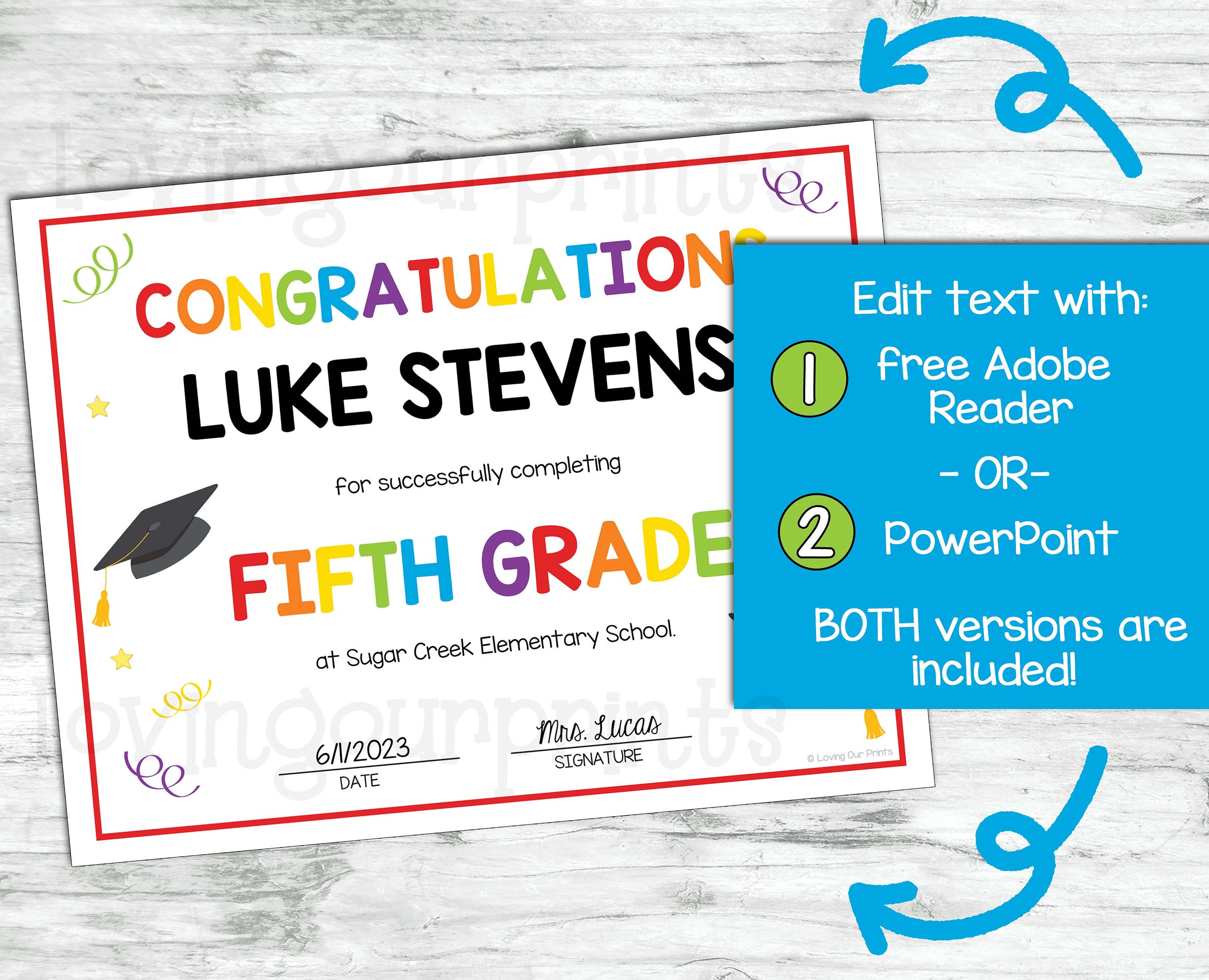 Editable 5th Grade Graduation Certificate, 5th Grade Graduation Diploma ...