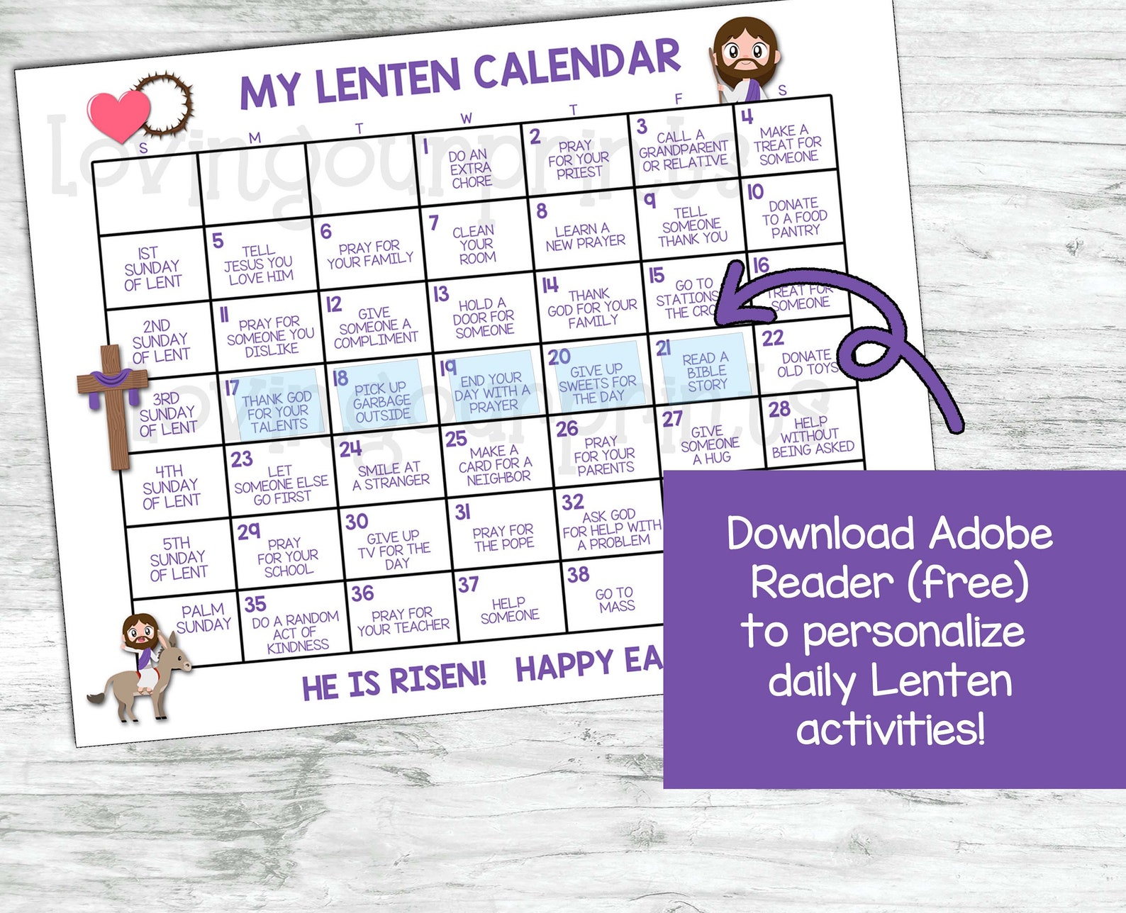 Ash Wednesday Activities Editable Lent Calendar Lenten - Etsy