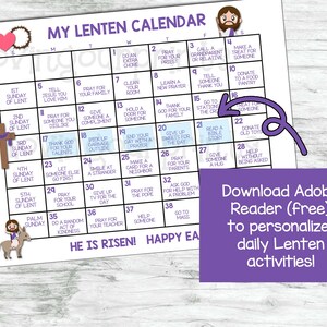 Ash Wednesday Activities, Editable Lent Calendar, Lenten Activities ...