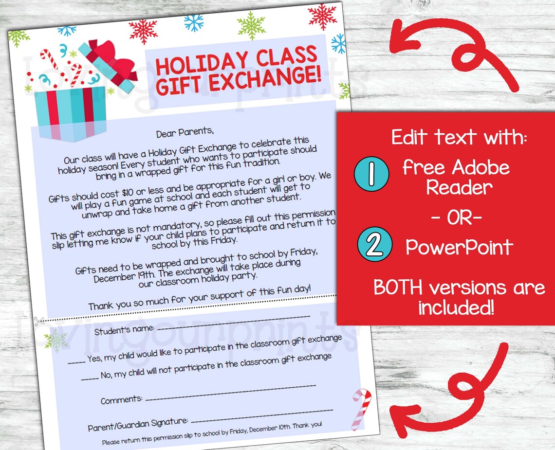 Gift Exchange Letter to Parents, Class Gift Exchange, Classroom Gift ...