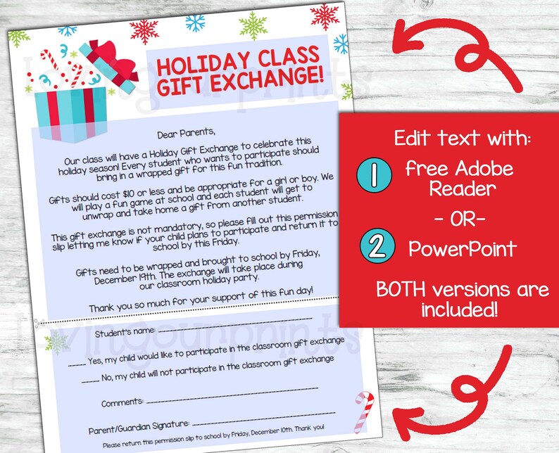 Gift Exchange Letter to Parents, Class Gift Exchange, Classroom Gift ...
