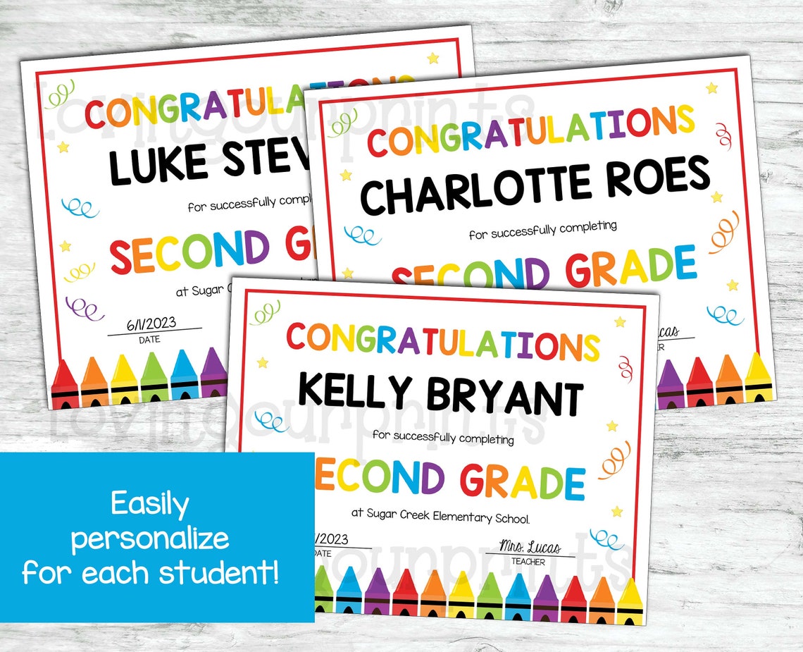 Editable Second Grade Diploma, Certificate of Completion, 2nd Grade ...