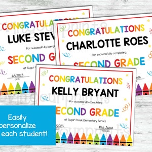 Editable Second Grade Diploma, Certificate of Completion, 2nd Grade ...
