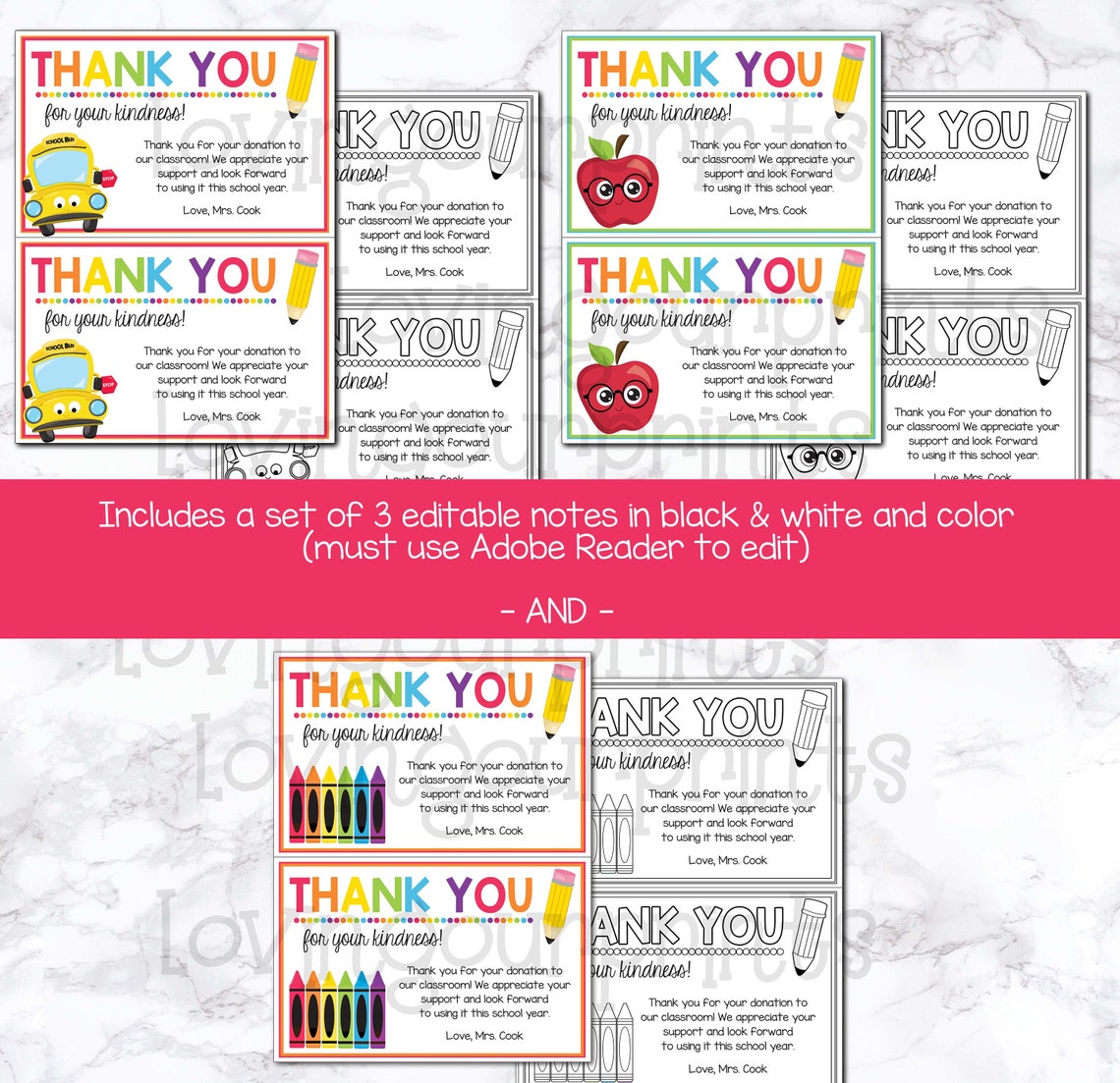 Thank You Note From Teacher Editable Thank You Back to - Etsy