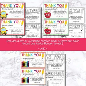 Thank You Note From Teacher, Editable Thank You, Back to School Thank ...