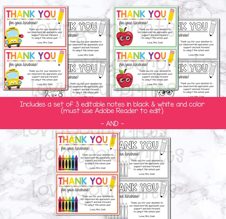 Thank You Note From Teacher Editable Thank You Back to - Etsy