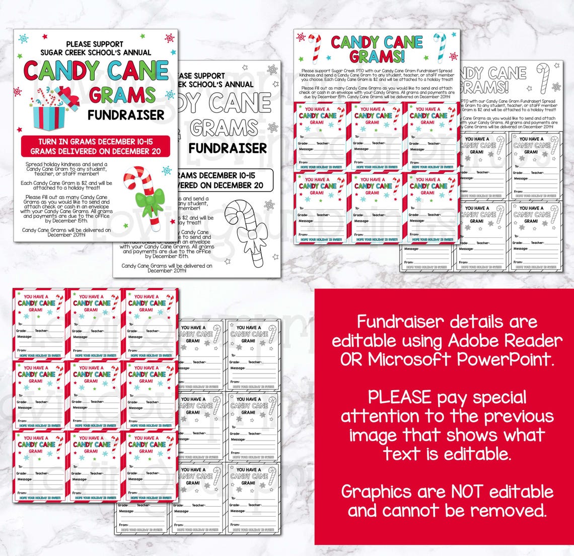 Candy Cane Gram Printable, Candy Cane Gram Fundraiser Flyer, Editable ...
