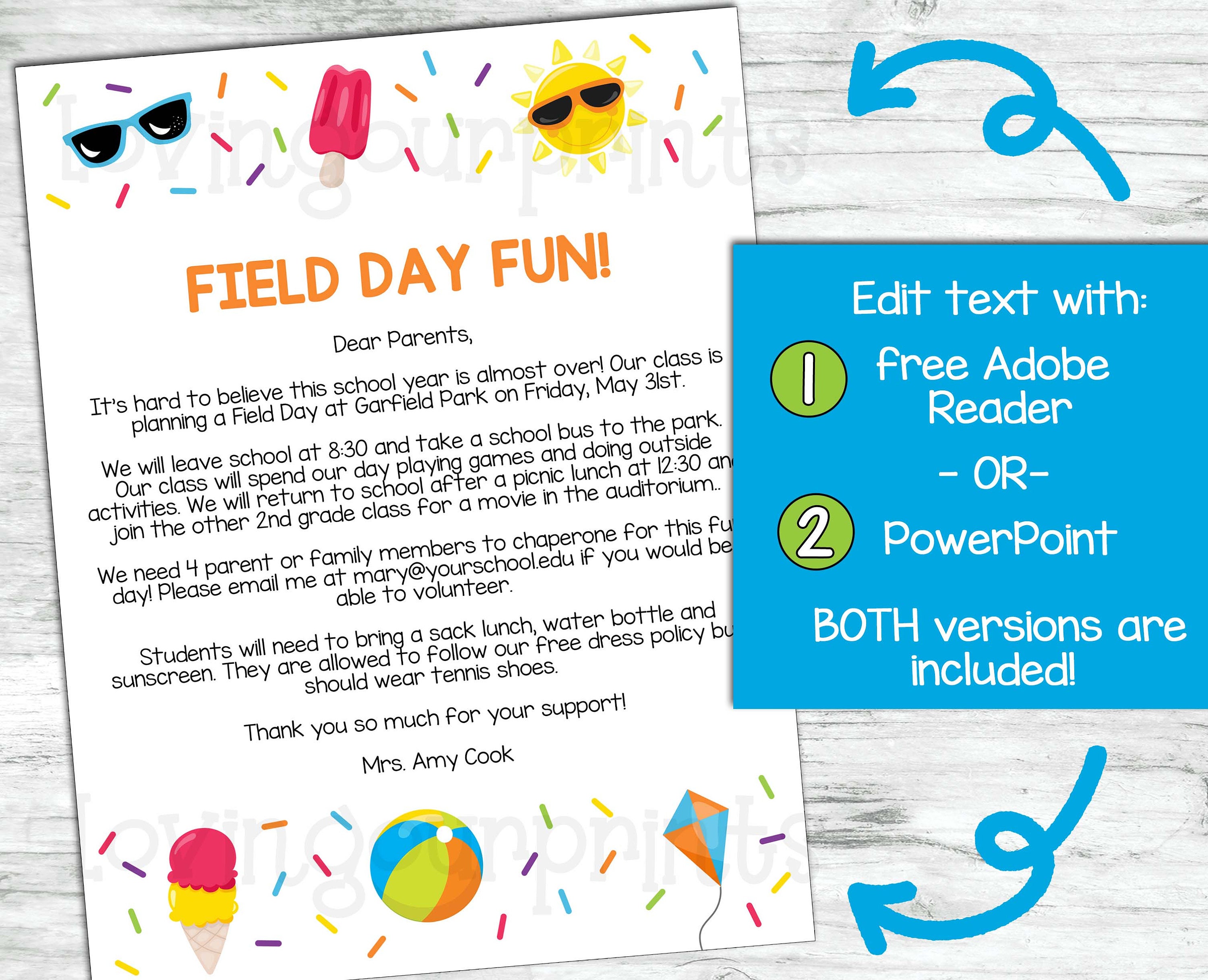 Field Day Letter to Parents, Editable Field Day Parent Letter, End of ...
