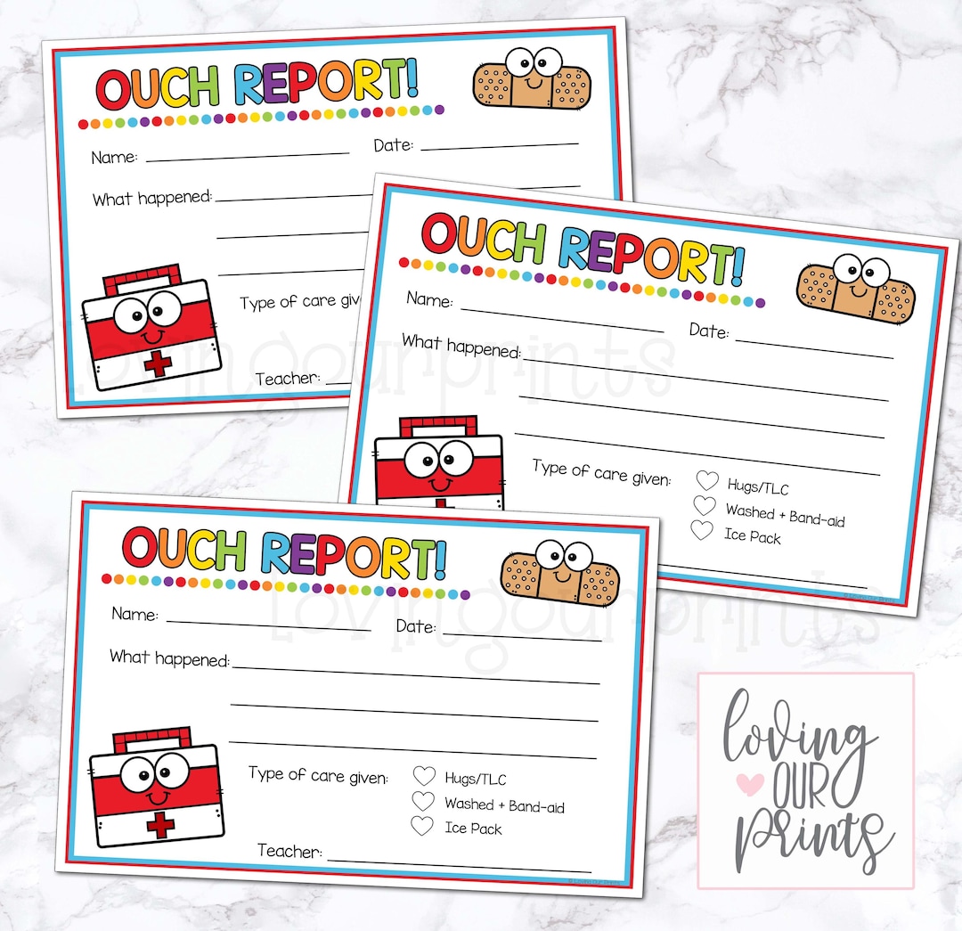 Ouch Report for Daycare, Ouch Report for School, Accident Report Day ...
