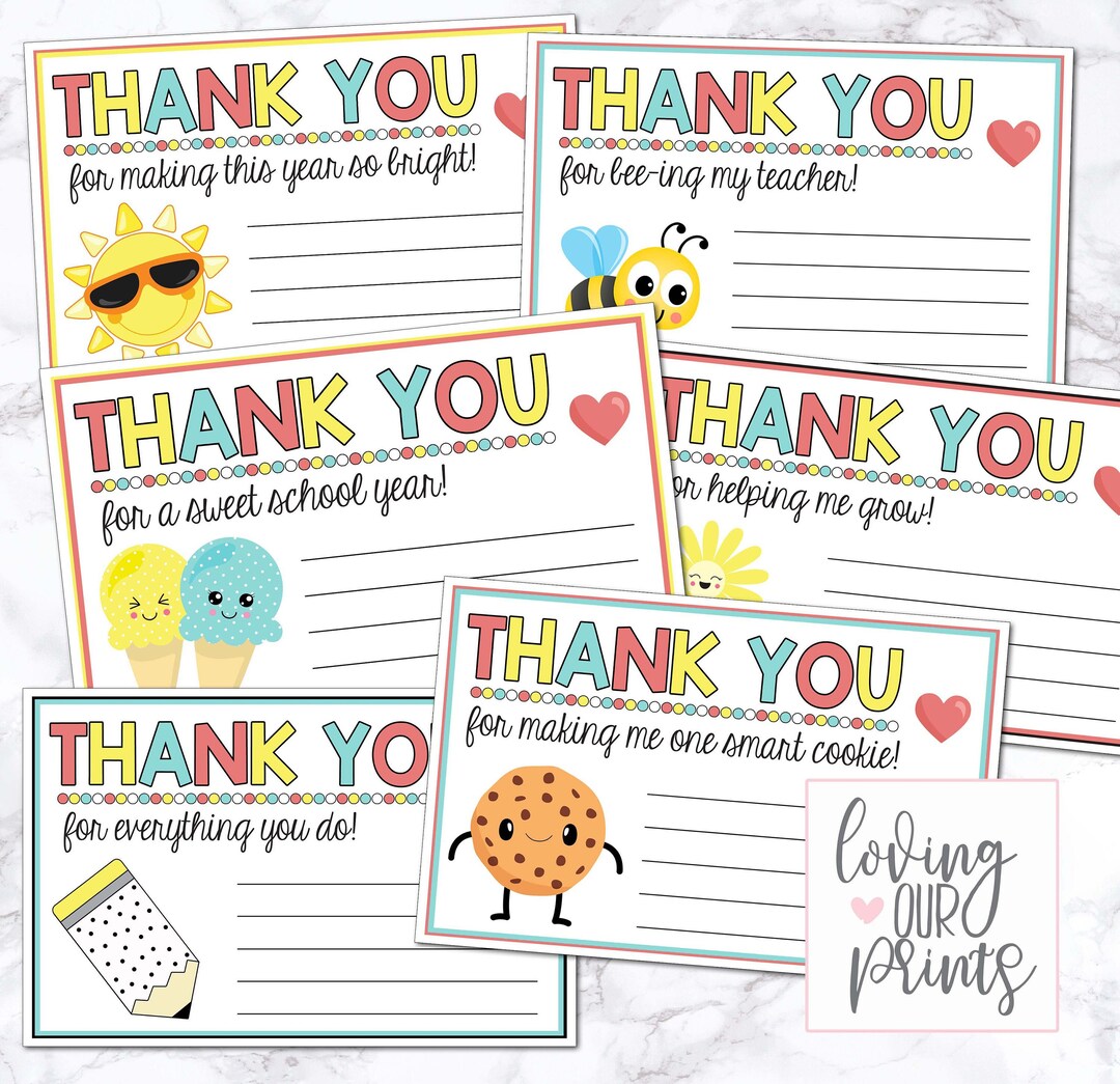 Teacher Appreciation Thank You Note, Teacher Appreciation Notes Bundle ...