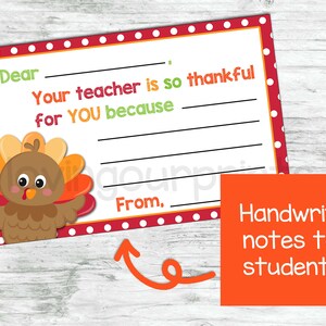 I Am Thankful for Printable Cards, Your Teacher is Thankful For ...